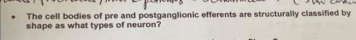 Solved The cell bodies of pre and postganglionic efferents | Chegg.com