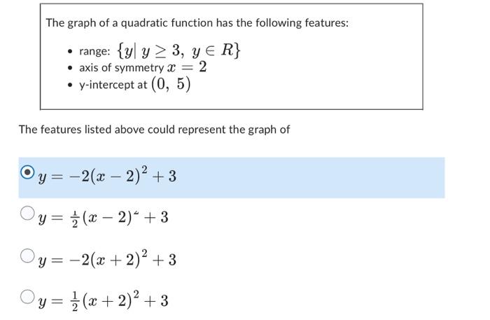 Solved The graph of a quadratic function has the following | Chegg.com