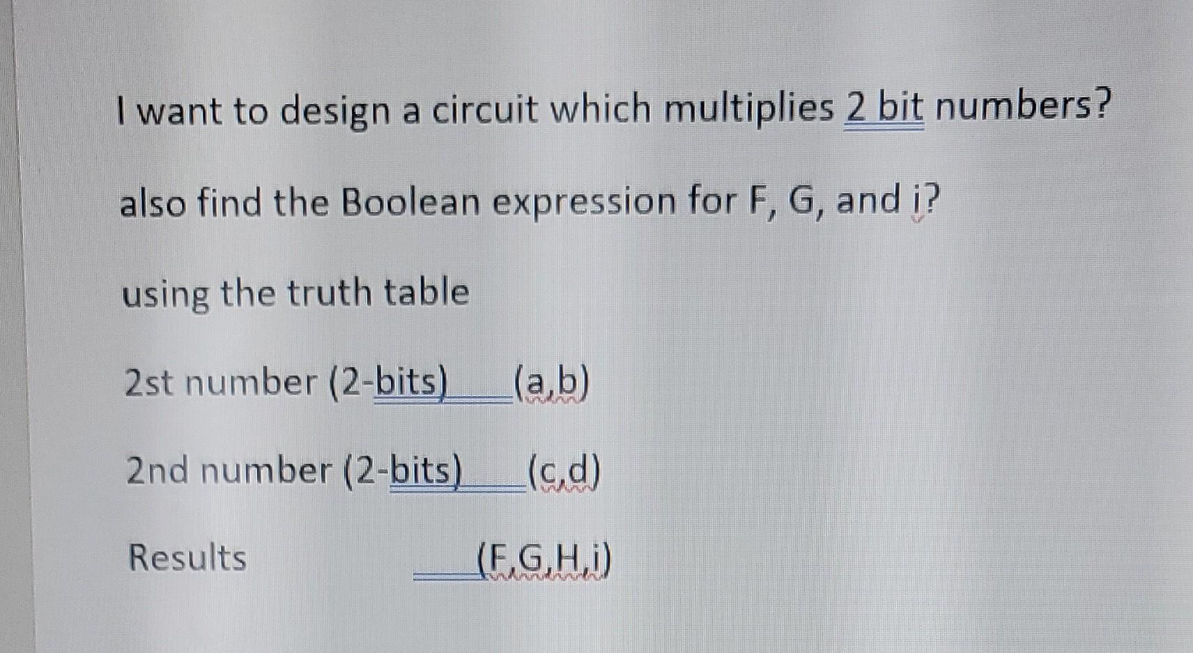 Solved I want to design a circuit which multiplies 2 bit | Chegg.com