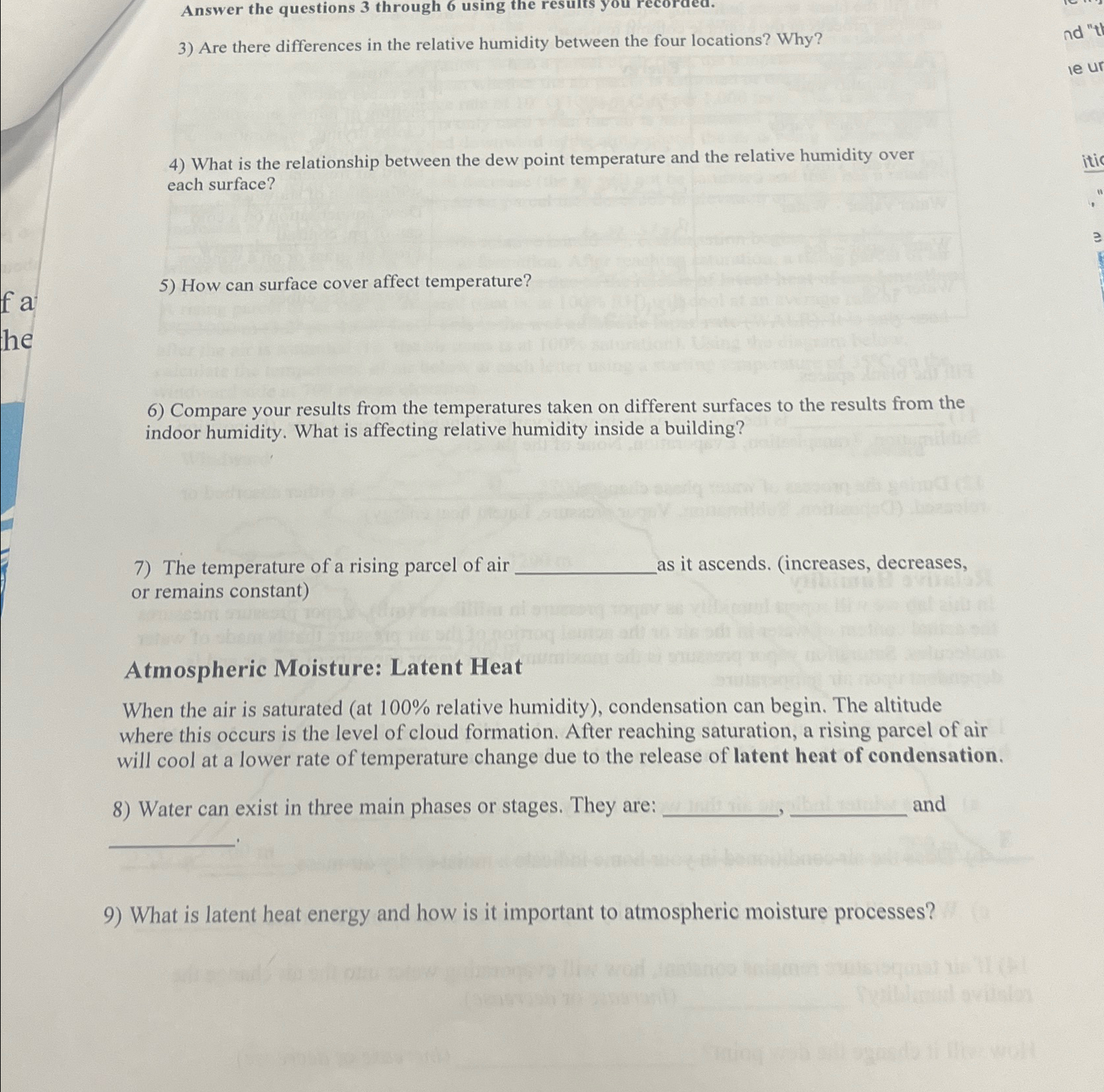 Are there differences in the relative humidity | Chegg.com