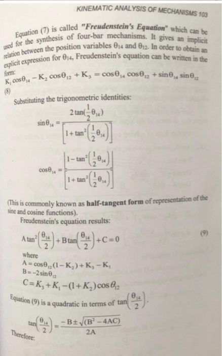 Solved KINEMATIC ANALYSIS OF MECHANISMS 103 Equation (7) is | Chegg.com