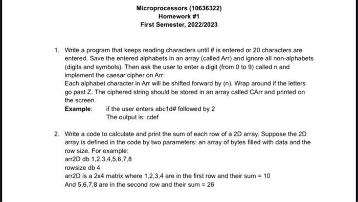 Solved Microprocessors (10636322) Homework #1 First | Chegg.com