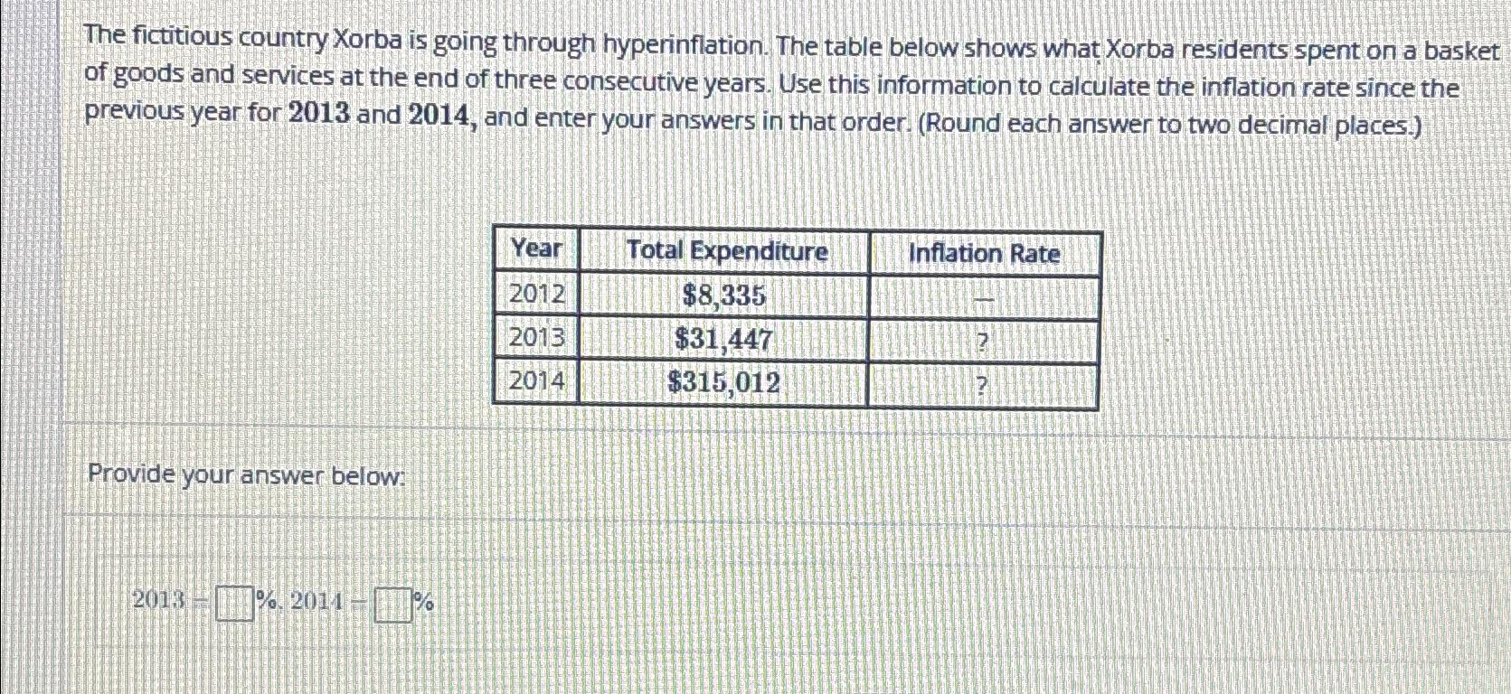 Solved The fictitious country Xorba is going through | Chegg.com