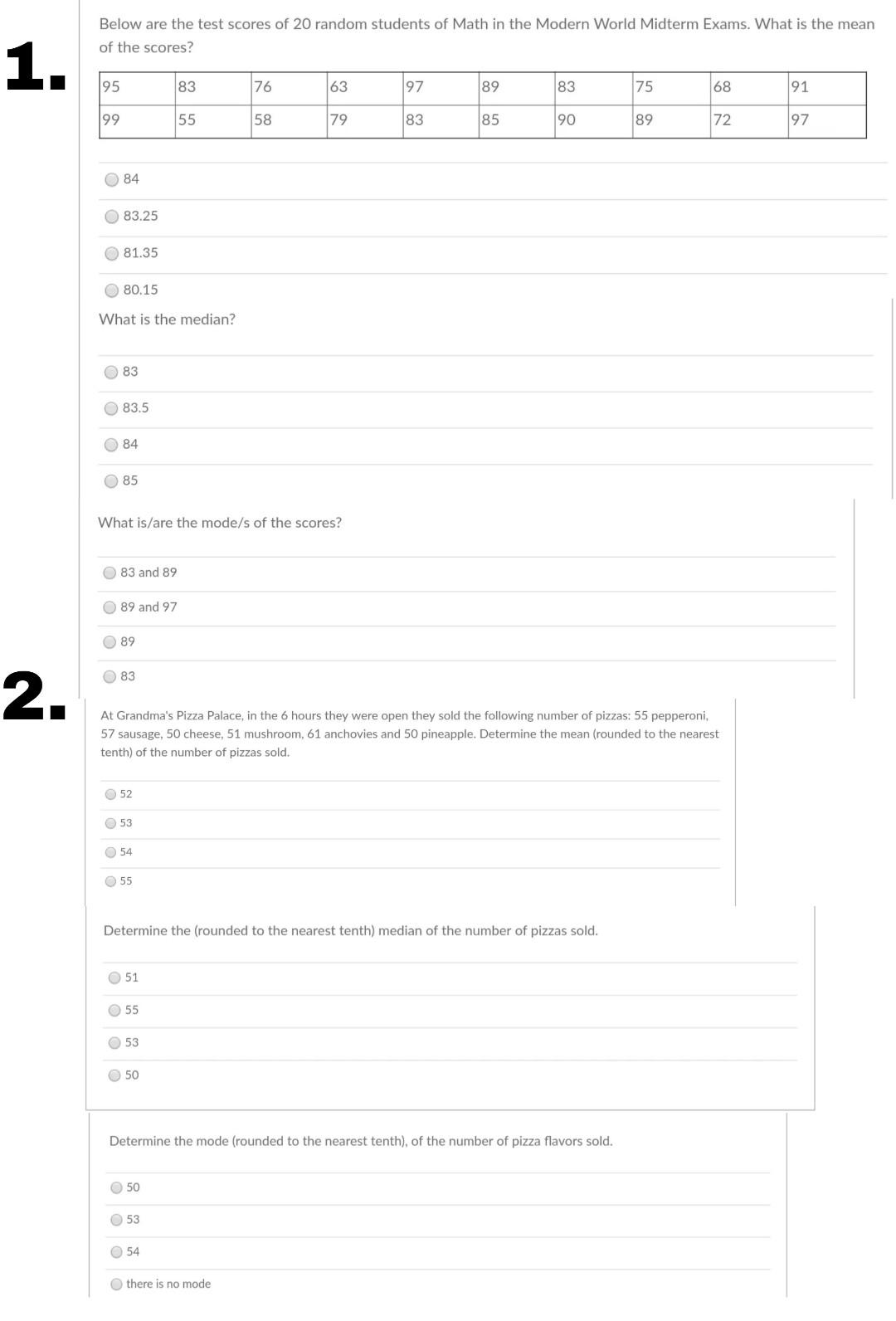Solved Below are the test scores of 20 random students of | Chegg.com