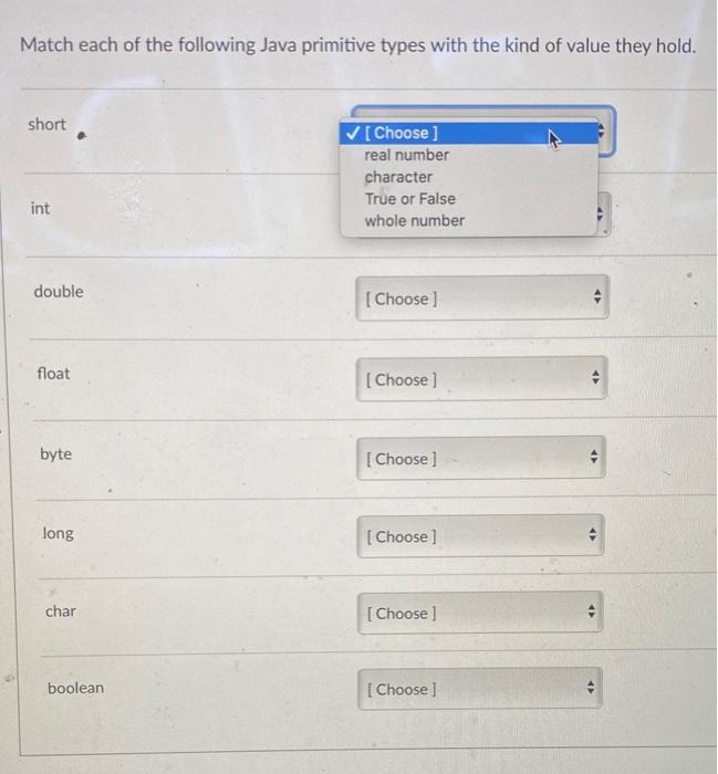 Solved Which of the following Java primitive types does not | Chegg.com