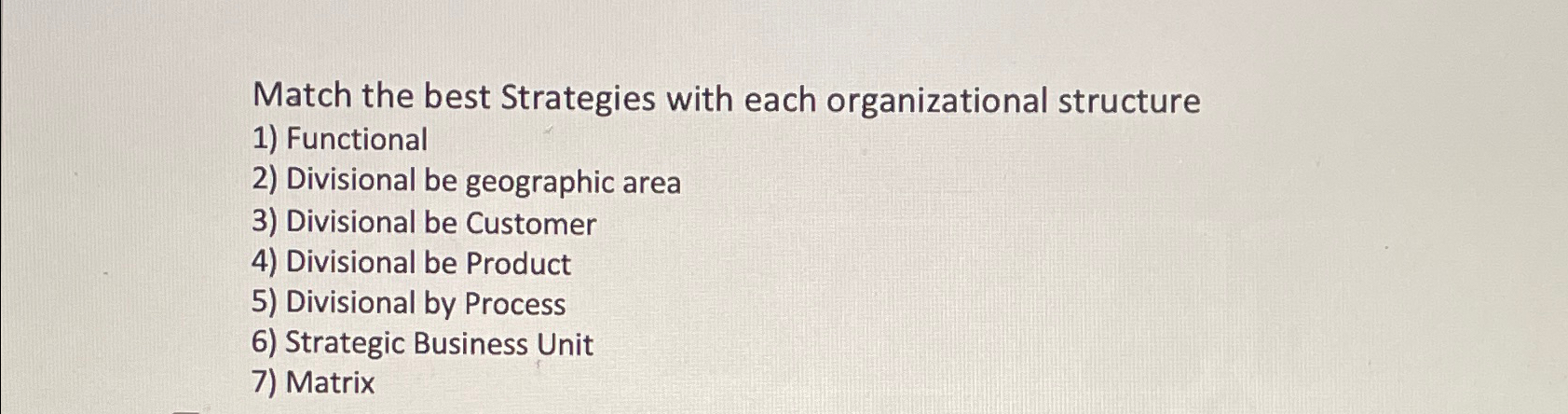 Solved Match the best Strategies with each organizational | Chegg.com