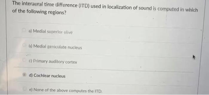 Solved The Interaural Time Difference Itd Used In