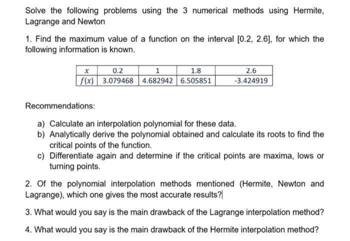 Solved Solve the following problems using the 3 numerical | Chegg.com