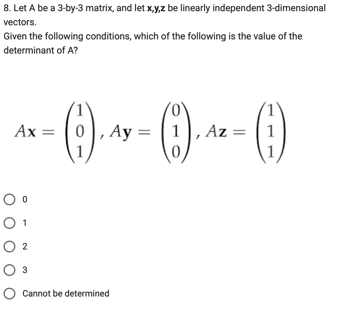 Solved Let A ﻿be a 3-by-3 ﻿matrix, and let x,y,z ﻿be | Chegg.com