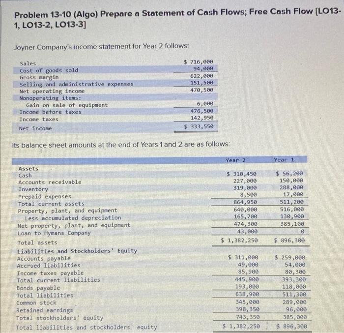 Solved Problem 13-10 (Algo) Prepare a Statement of Cash | Chegg.com