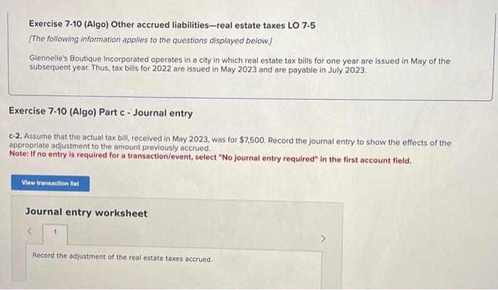 Solved Required information Exercise 7-10 (Algo) Other | Chegg.com