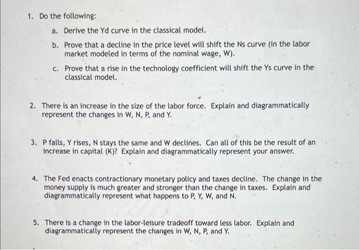 Solved 1. Do the following: a. Derive the Yd curve in the | Chegg.com