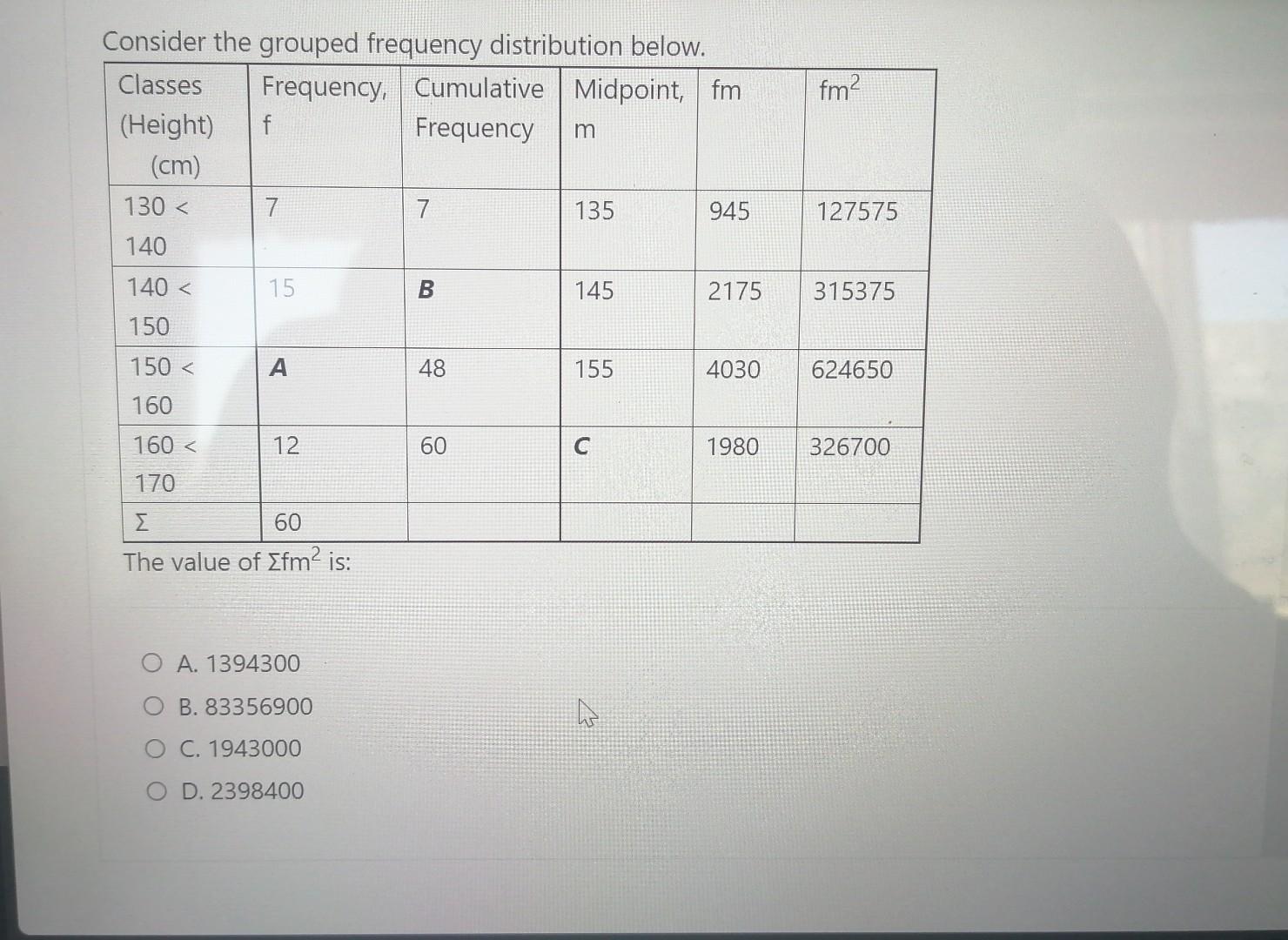 Solved Consider the grouped frequency distribution below. | Chegg.com