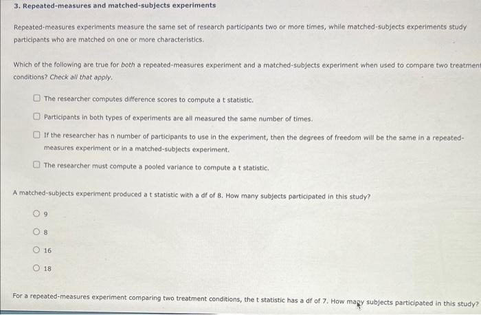 Solved Repeated-measures experiments measure the same set of | Chegg.com
