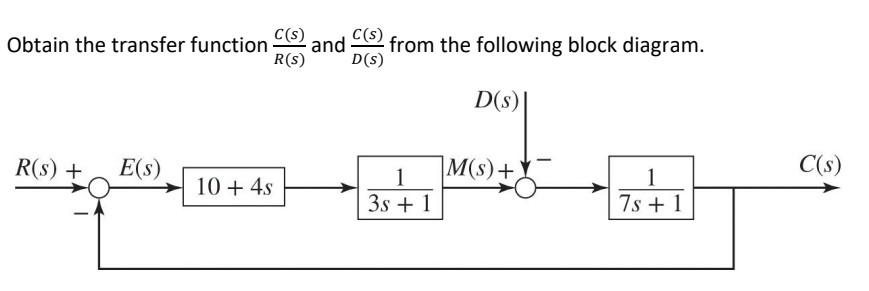 Solved Obtain the transfer function R(s)C(s) and D(s)C(s) | Chegg.com