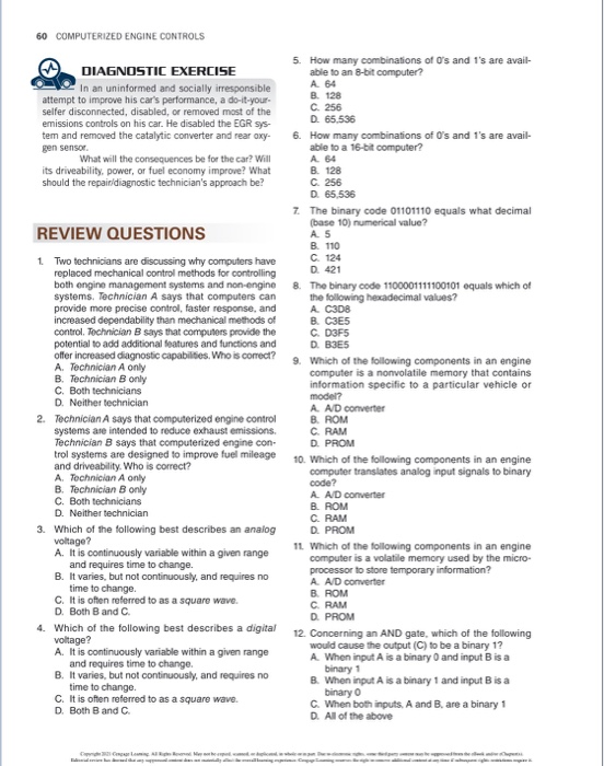 Solved 60 COMPUTERIZED ENGINE CONTROLS V DIAGNOSTIC EXERCISE | Chegg.com