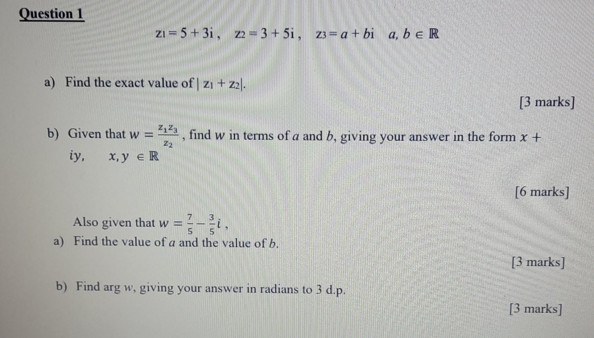 Solved \\[ \\mathrm{z} 1=5+3 \\mathrm{i}, \\quad \\mathrm{z} | Chegg.com