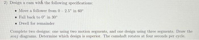 Solved 2) Design a cam wits the following specifications: - | Chegg.com