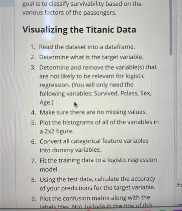 RMS Titanic In this assignment, you will analyze the | Chegg.com