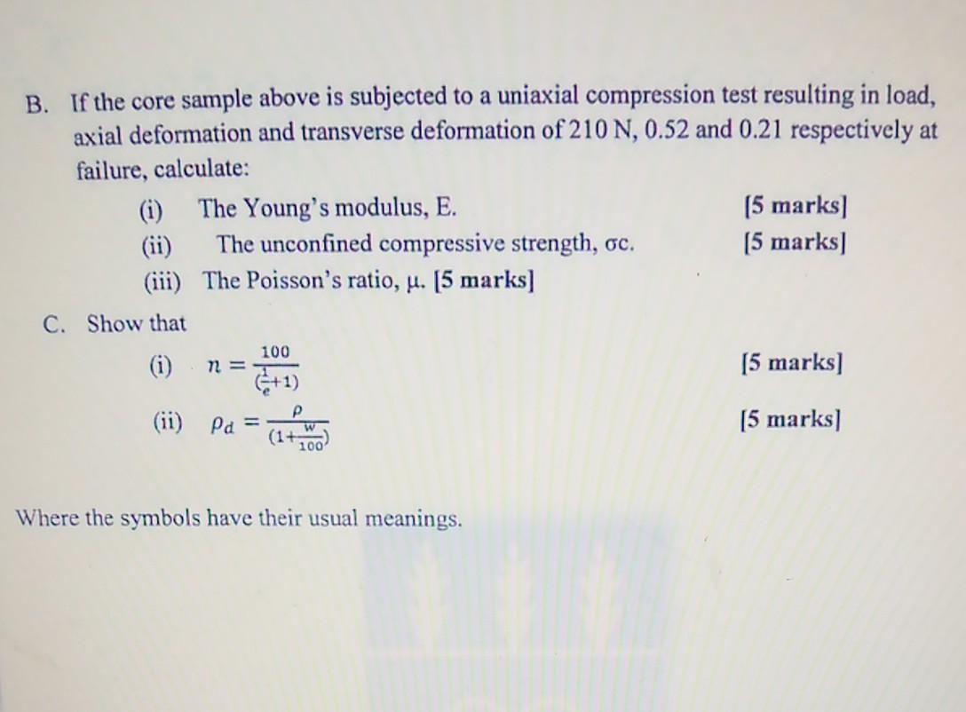 Solved A cylindrical core sample with length to diameter | Chegg.com