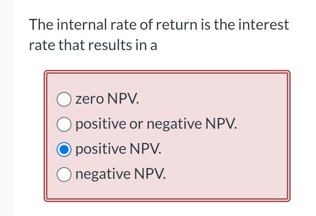 Solved The internal rate of return is the interest rate that | Chegg.com