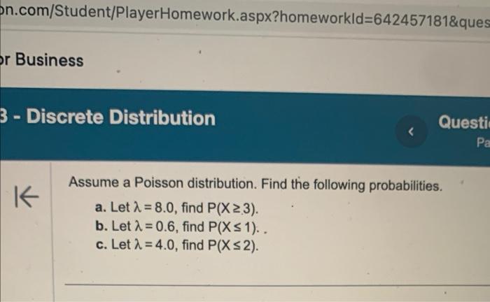 Solved Assume a Poisson distribution. Find the following | Chegg.com