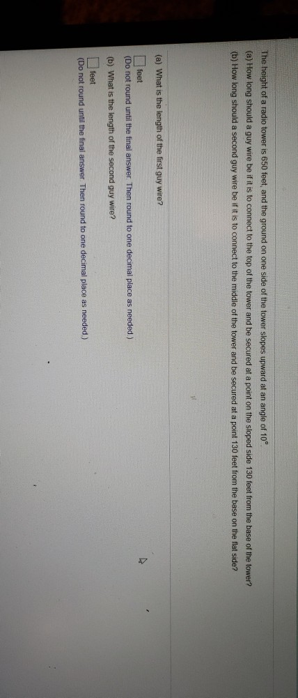 Solved The height of a radio tower is 650 feet, and the | Chegg.com