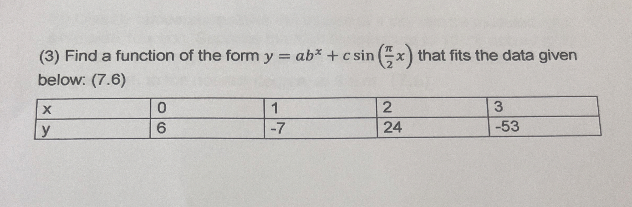 Solved (3) ﻿Find a function of the form y=abx+csin(π2x) | Chegg.com