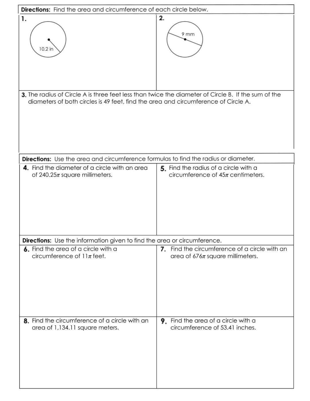 Solved 3. The radius of Circle A is three feet less than | Chegg.com