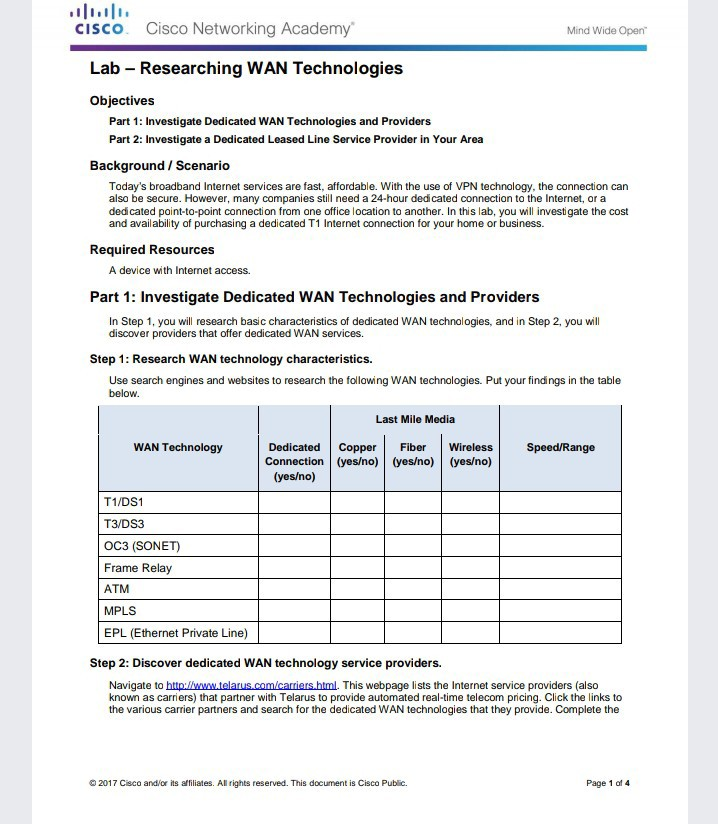 cisco Cisco Networking Academy Mind Wide Open Lab - | Chegg.com