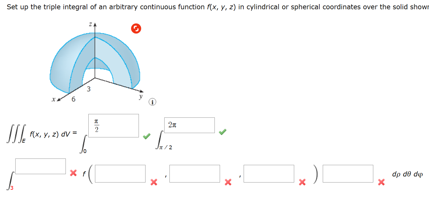 Solved Set up the triple integral of an arbitrary continuous | Chegg.com