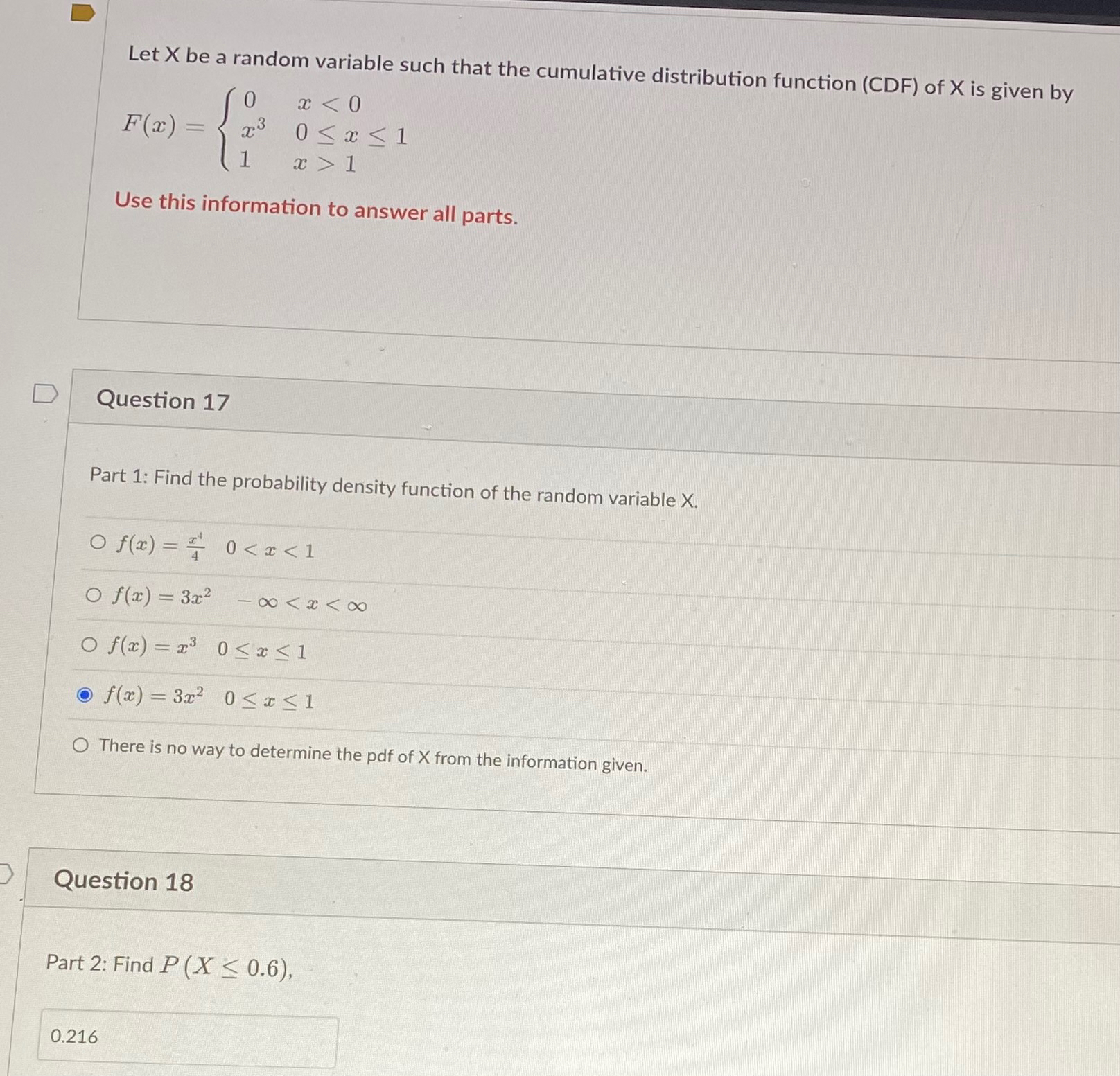 Solved Let x ﻿be a random variable such that the cumulative | Chegg.com