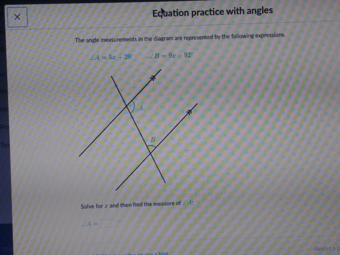Solved Equation practice with angles The angle measurements | Chegg.com