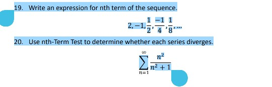 Solved 19. Write an expression for nth term of the sequence. | Chegg.com
