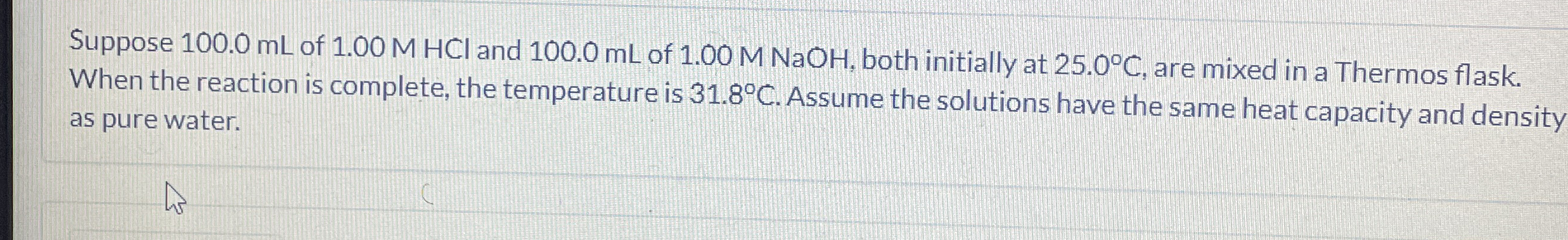 Solved Suppose 100.0 ﻿mL of 1.00 ﻿M HCl and 100.0 ﻿mL of | Chegg.com
