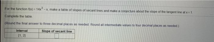 Solved For the function f(x) = 14x - x make a table of | Chegg.com
