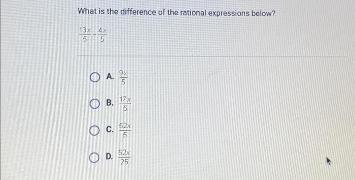 Solved What is the difference of the rational expressions | Chegg.com