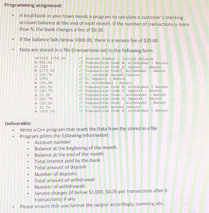 Solved Programming assignment: • A local bank in your town | Chegg.com