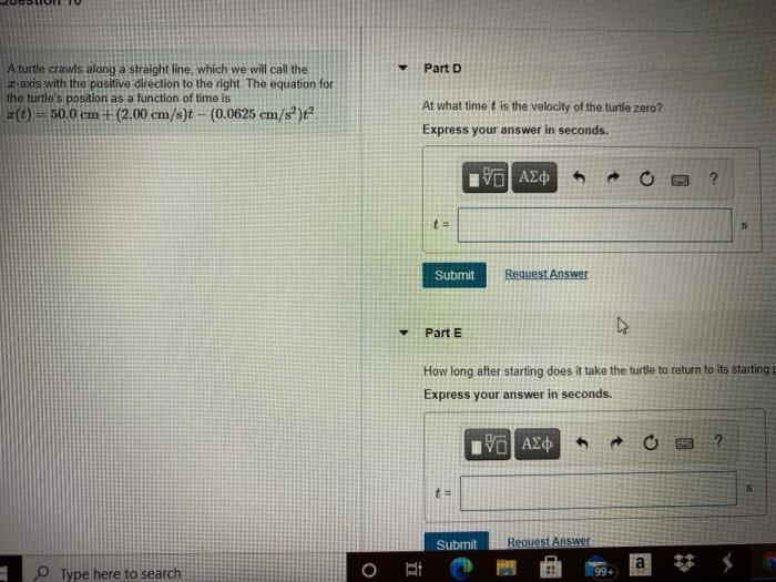Solved Part D A turtle crawls along a straight line, which | Chegg.com
