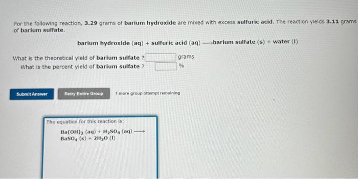 Solved For the following reaction, 3.29 grams of barium | Chegg.com