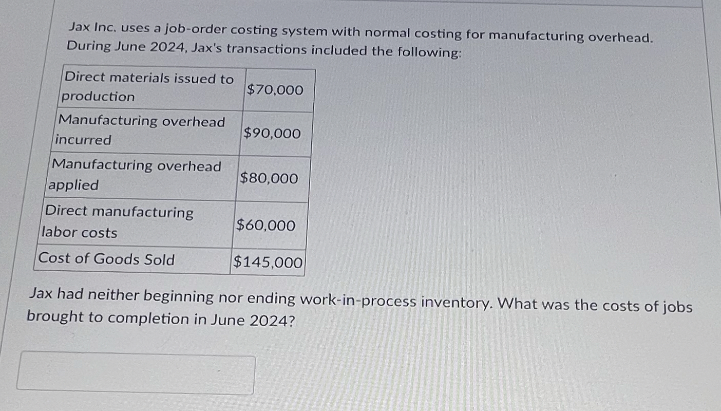 Solved 17. ﻿Jax Inc. uses a job-order costing system with | Chegg.com