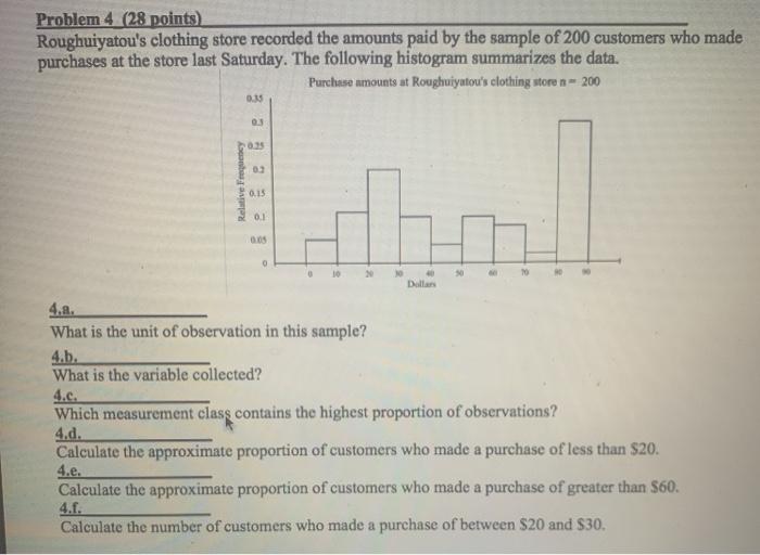 Solved Problem 4 (28 points) Roughuiyatou's clothing store | Chegg.com