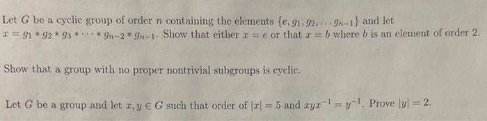 Solved Let G be a cyclic group of order n containing the | Chegg.com