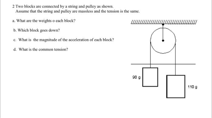 Solved 2 Two blocks are connected by a string and pulley as | Chegg.com