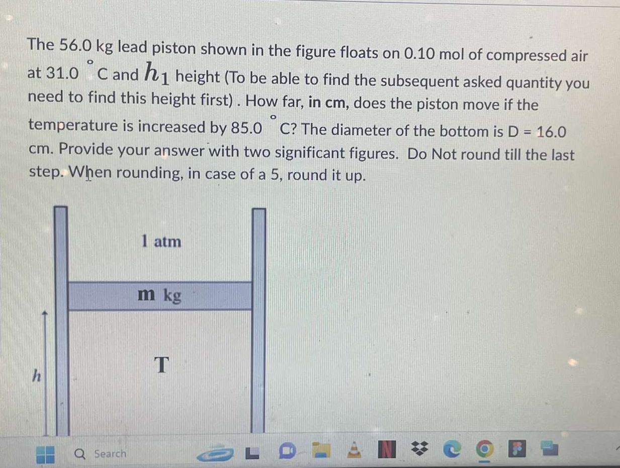 Solved The 56.0kg ﻿lead piston shown in the figure floats on | Chegg.com