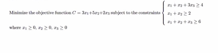 Solved Minimize the objective function C = 3x1 +5x2+2x3 | Chegg.com