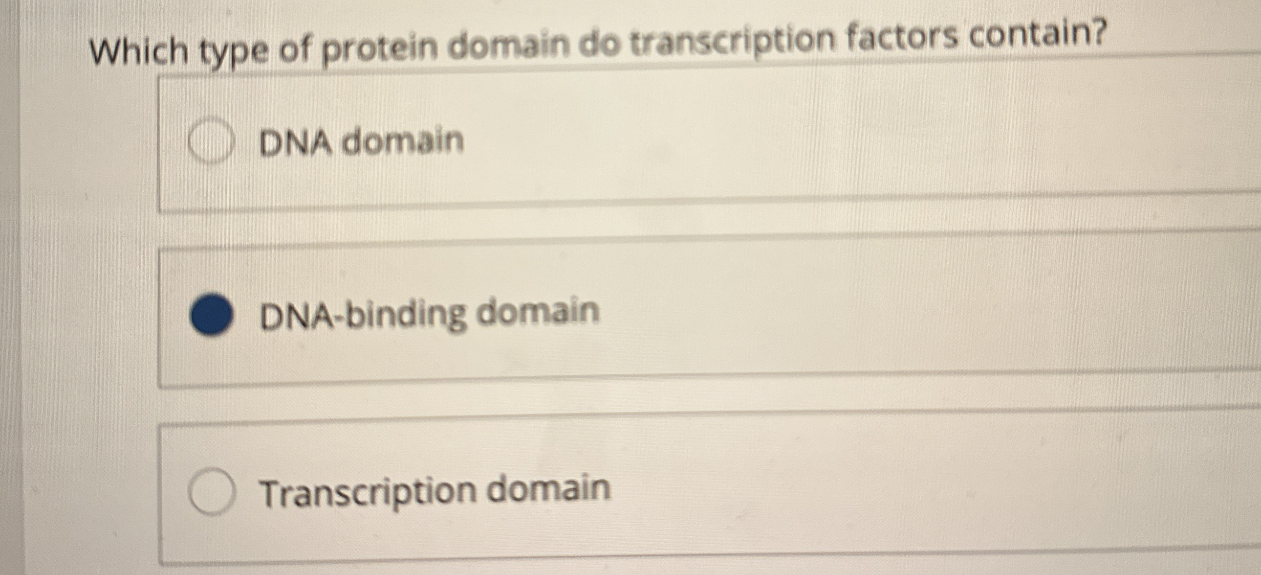 Solved Which type of protein domain do transcription factors | Chegg.com