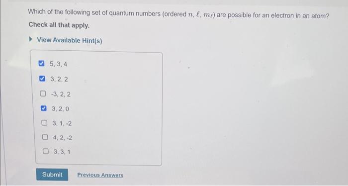 Solved Which of the following set of quantum numbers | Chegg.com