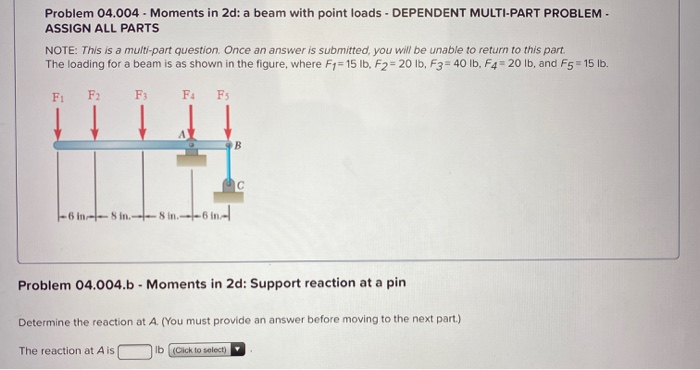 Solved Problem 04.004 - Moments in 2d: a beam with point | Chegg.com