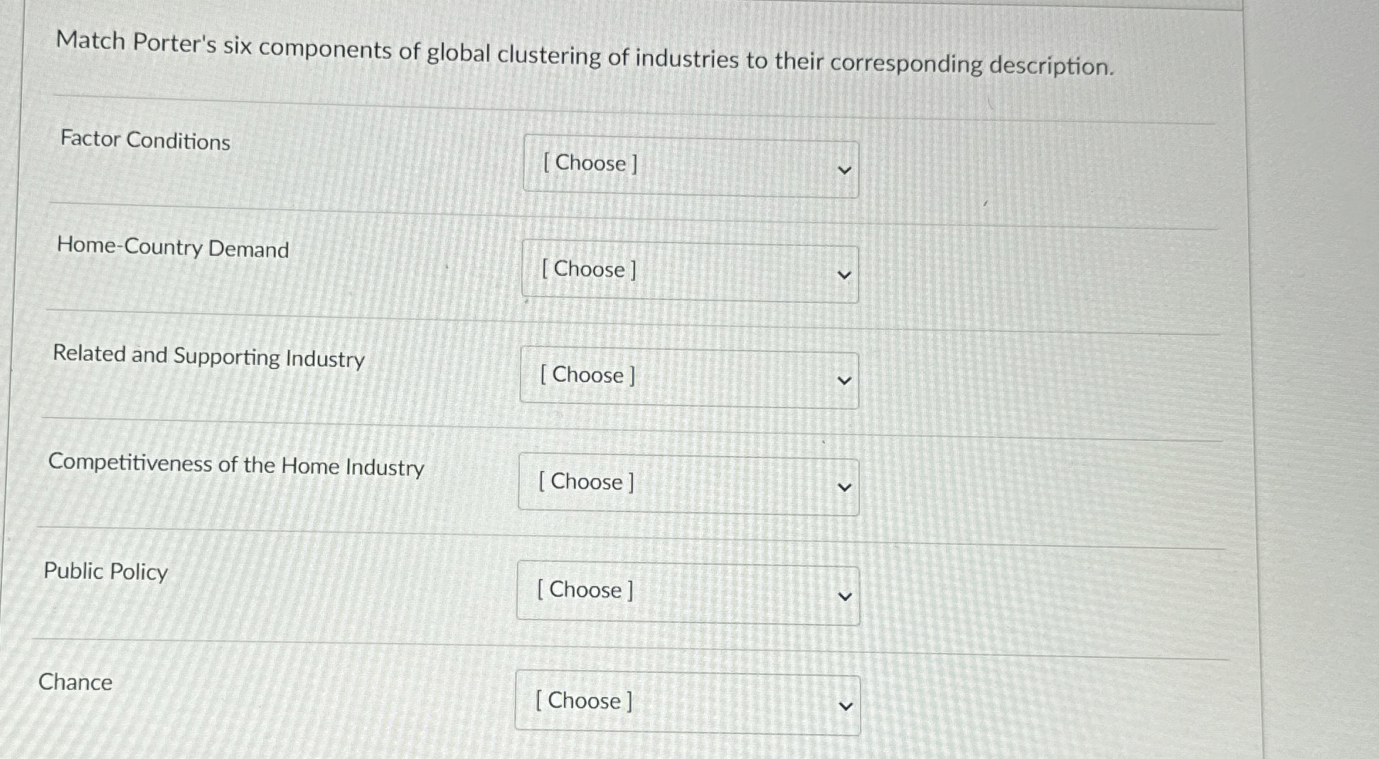 Solved Match Porter's six components of global clustering of | Chegg.com